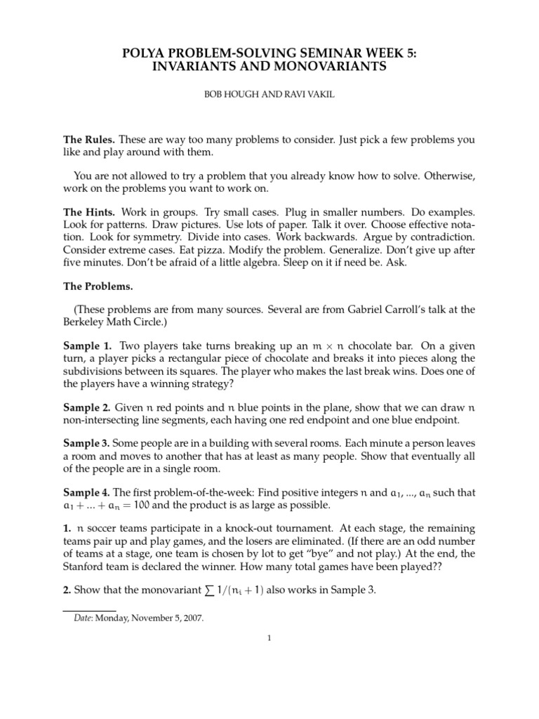 Invariant and Monovariant | Download Free PDF | Combinatorics | Discrete Mathematics