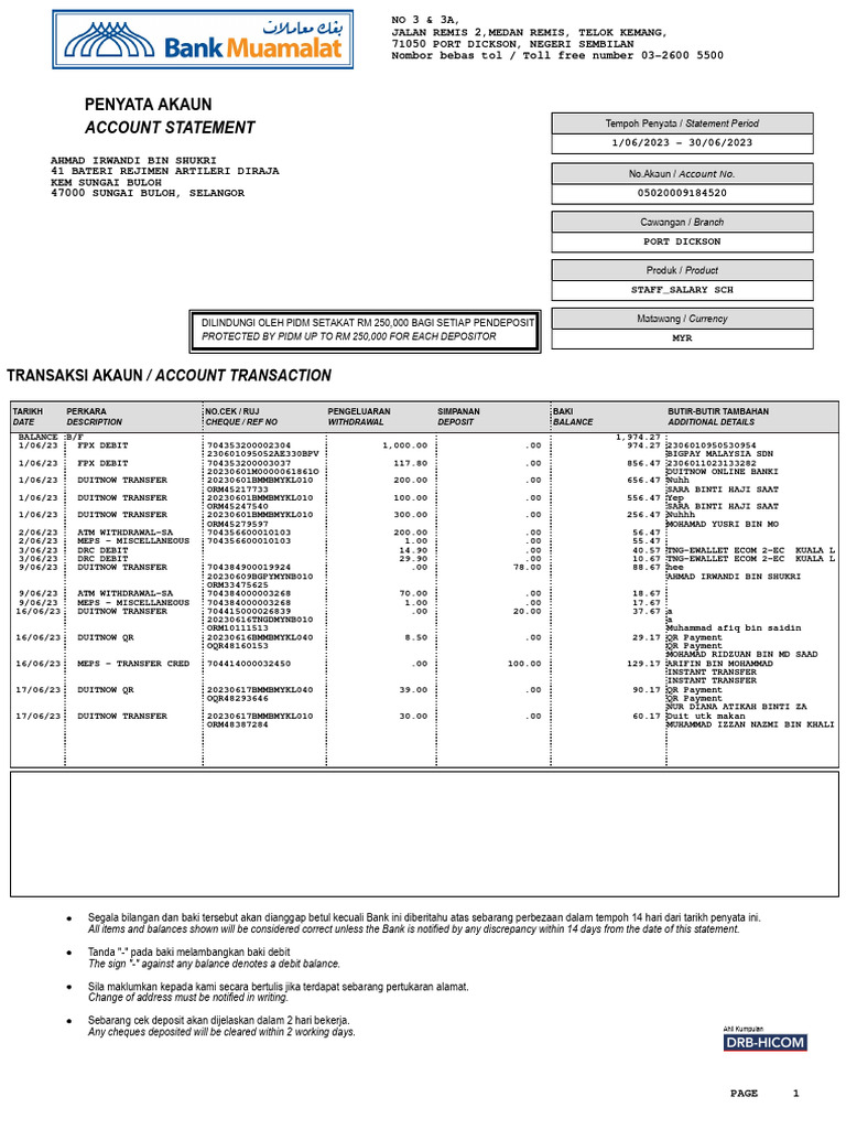 June 2023 Account Statement Summary | PDF | Business | Banking