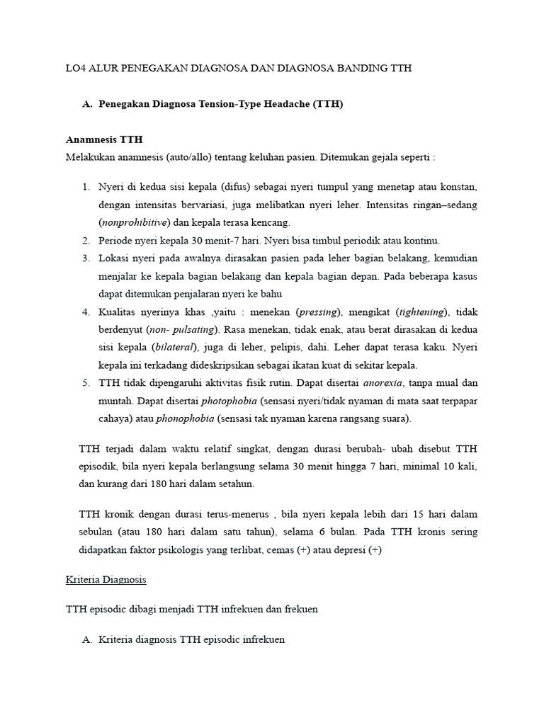Lo4 Alur Penegakan Diagnosa Dan Diagnosa Banding TTH | PDF