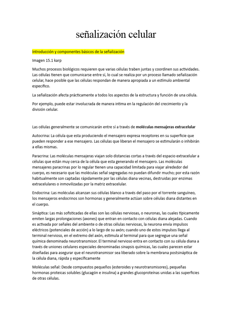 Señalización Celular Pdf Receptor Bioquímica Quinasa