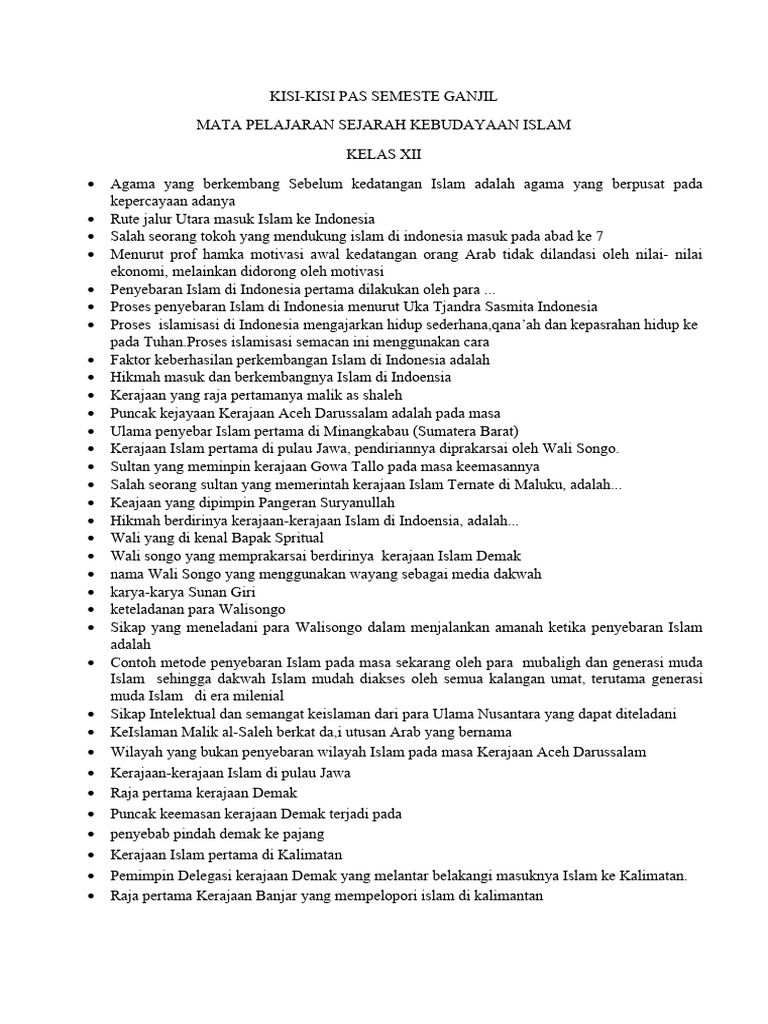 Kisi-Kisi Kelas 12 PAS SKI 2023 | PDF