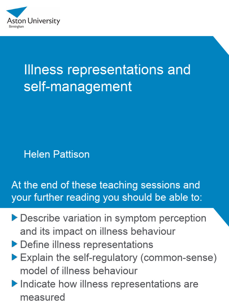 Lecture 03-Illness Representations and Self-Management Handout | PDF ...
