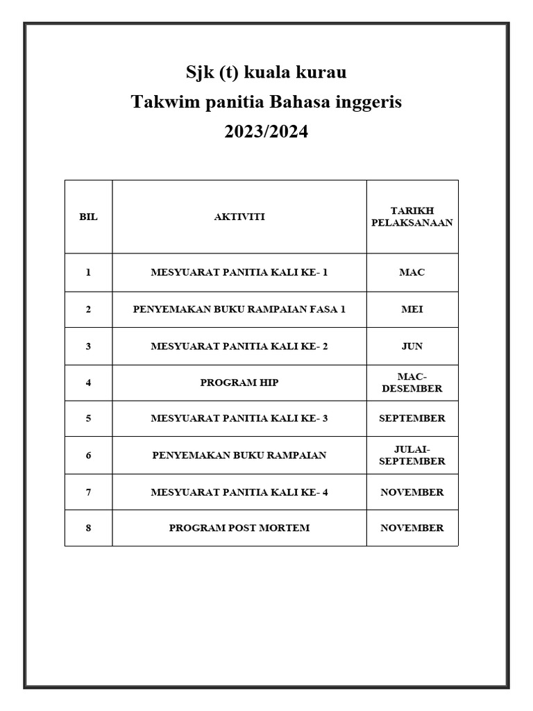 Takwim Panitia | PDF