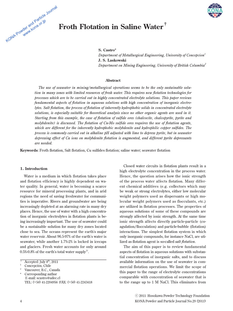 Froth Flotation in Saline Water | PDF | Ph | Sodium Chloride