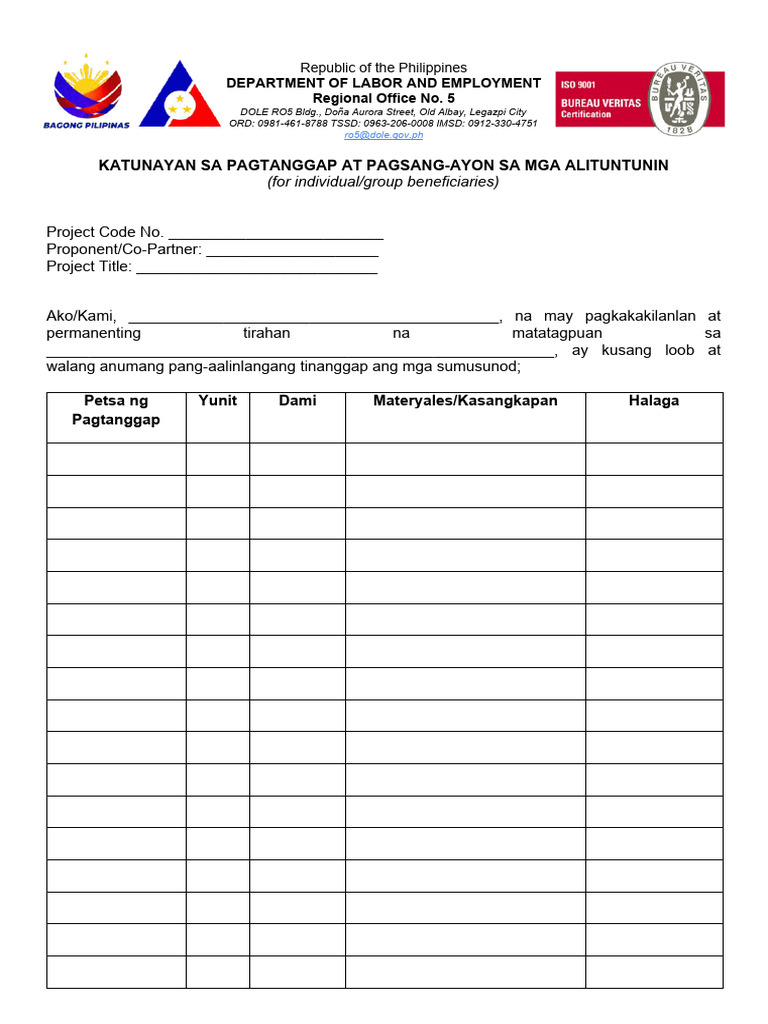 Annex P - Katunayan Sa Pagtanggap at Pagsang-Ayon Sa Mga Alituntunin ...