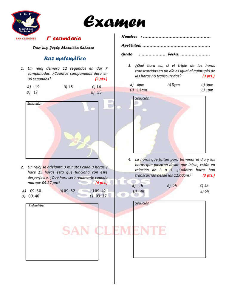 Examen RM 1° Viii | PDF