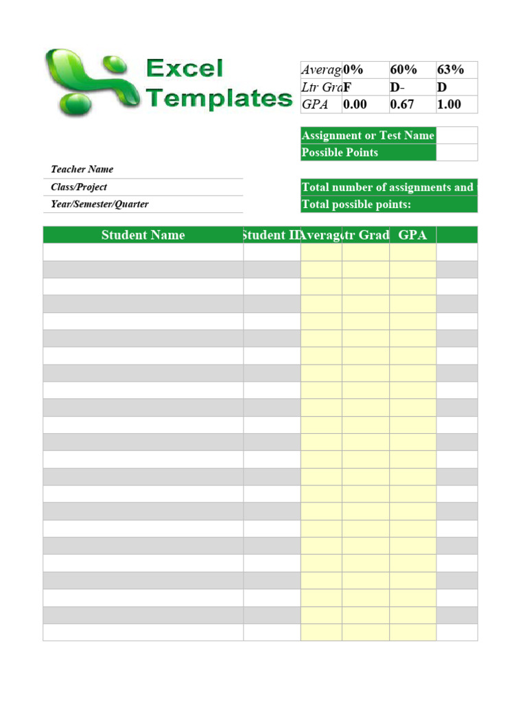Excel Gradebook Template | PDF