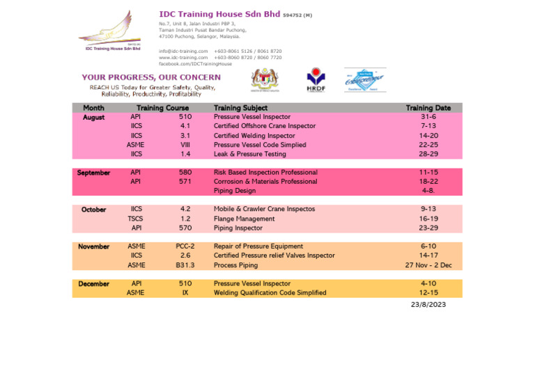 IDC Course Calendar | PDF