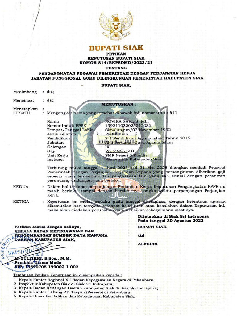 SK PPPK NOVIKA SARI - Compressed | PDF