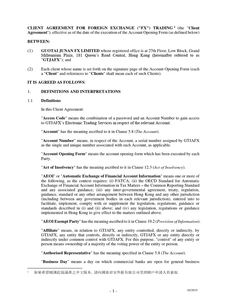 FX Client Agreement E | PDF | Payments | Futures Contract