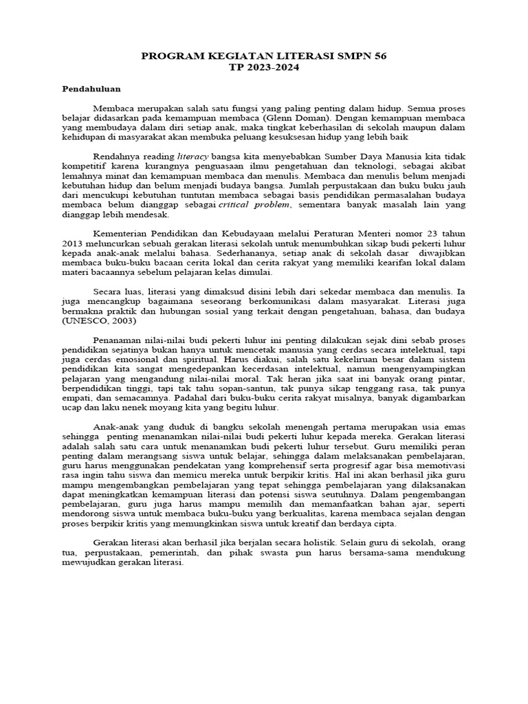 Program-Kegiatan-Literasi-Smp 56 Batam 2023-2024 | PDF | Ilmu Sosial