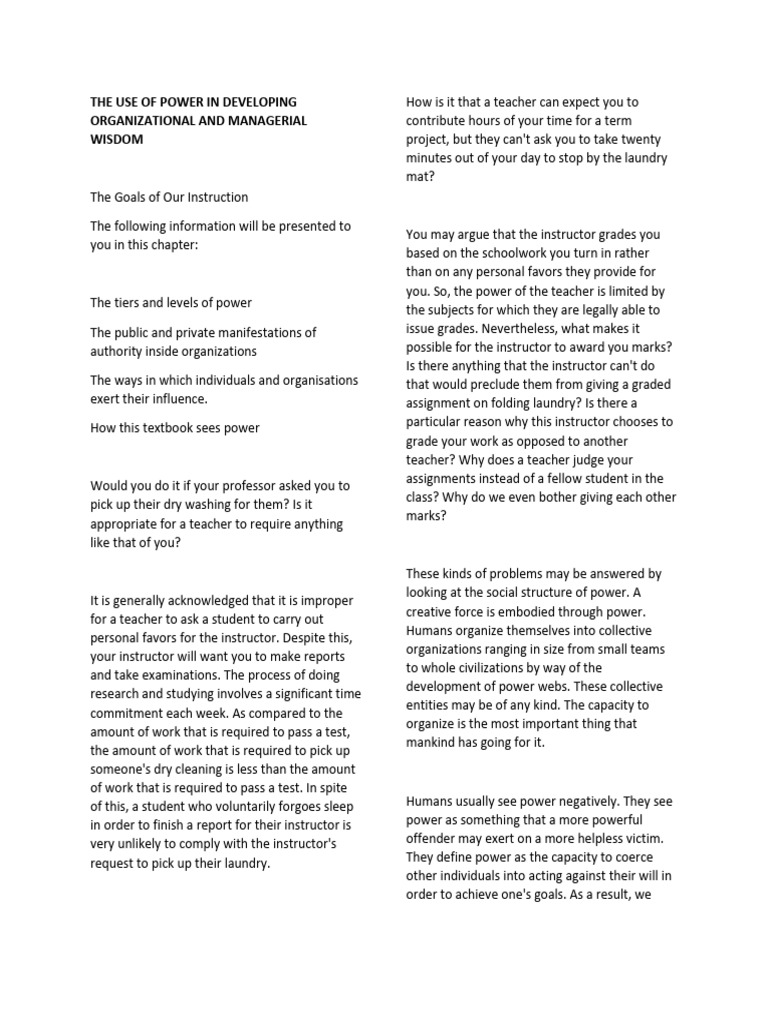 The Use of Power in Developing Organizational and Managerial Wisdom ...