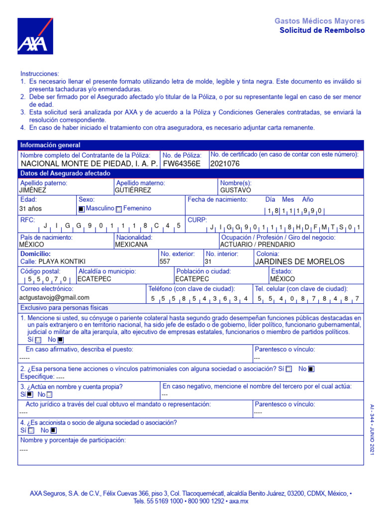 Reembolso Gastos Médicos AXA | PDF | Póliza de seguros | Seguro