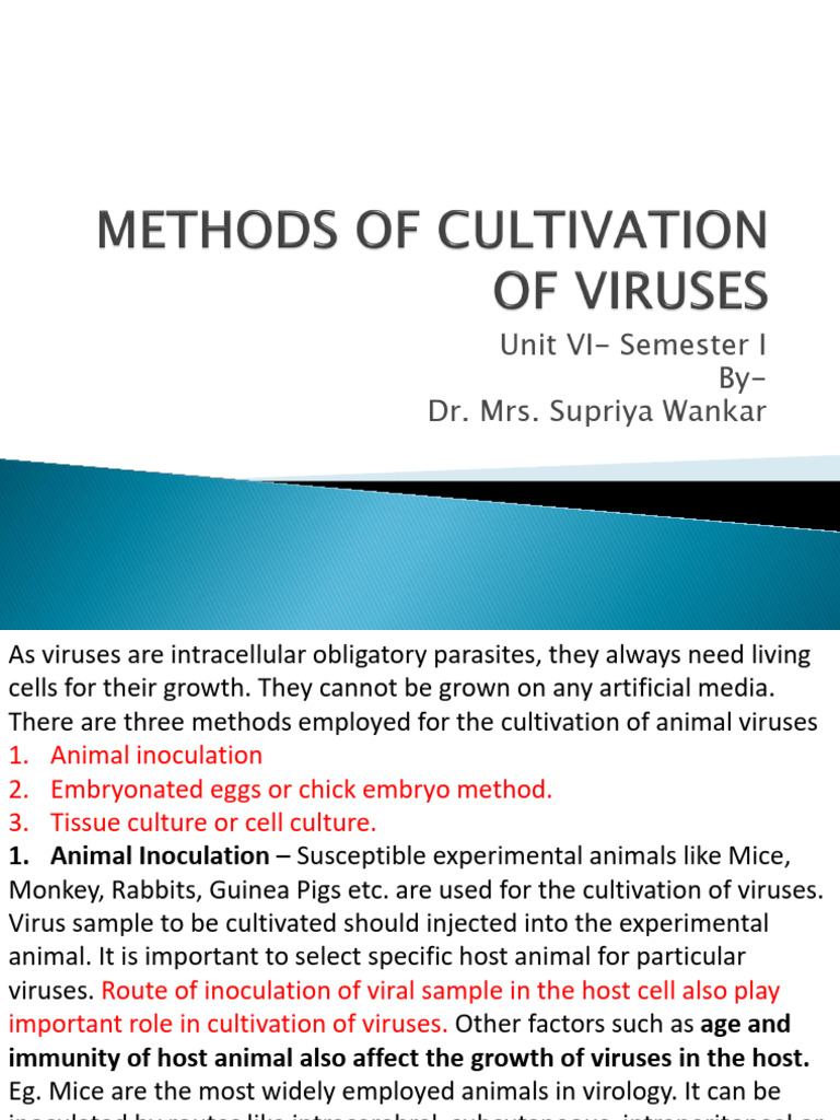 METHODS OF CULTIVATION OF VIRUSES-converted DR Wankar | PDF | Cell ...