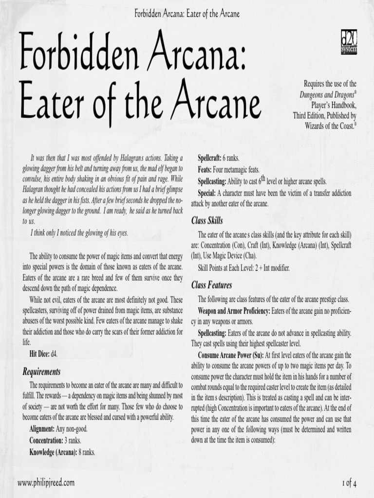 d20 Ronin Arts - Forbidden Arcana - Eater of The Arcane | PDF | D20 System | Copyright