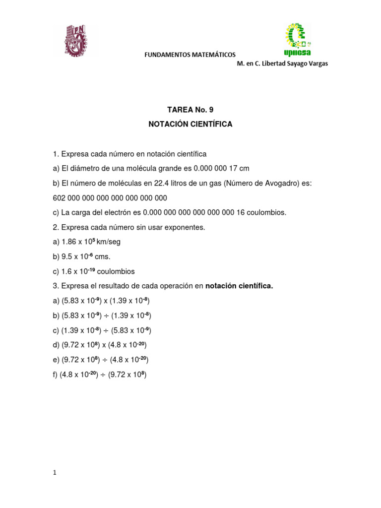 TAREA No 9 Notación Científica | PDF
