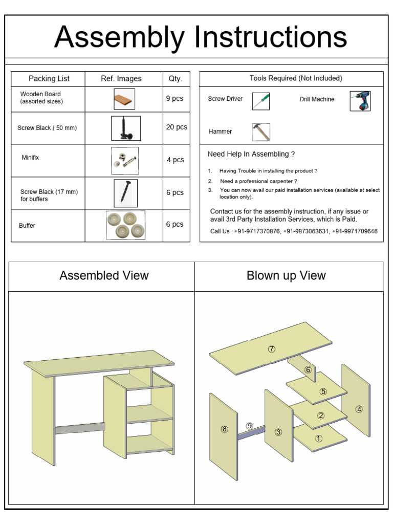 Assembly Instructions: Assembled View Blown Up View | PDF | Screw | Drill