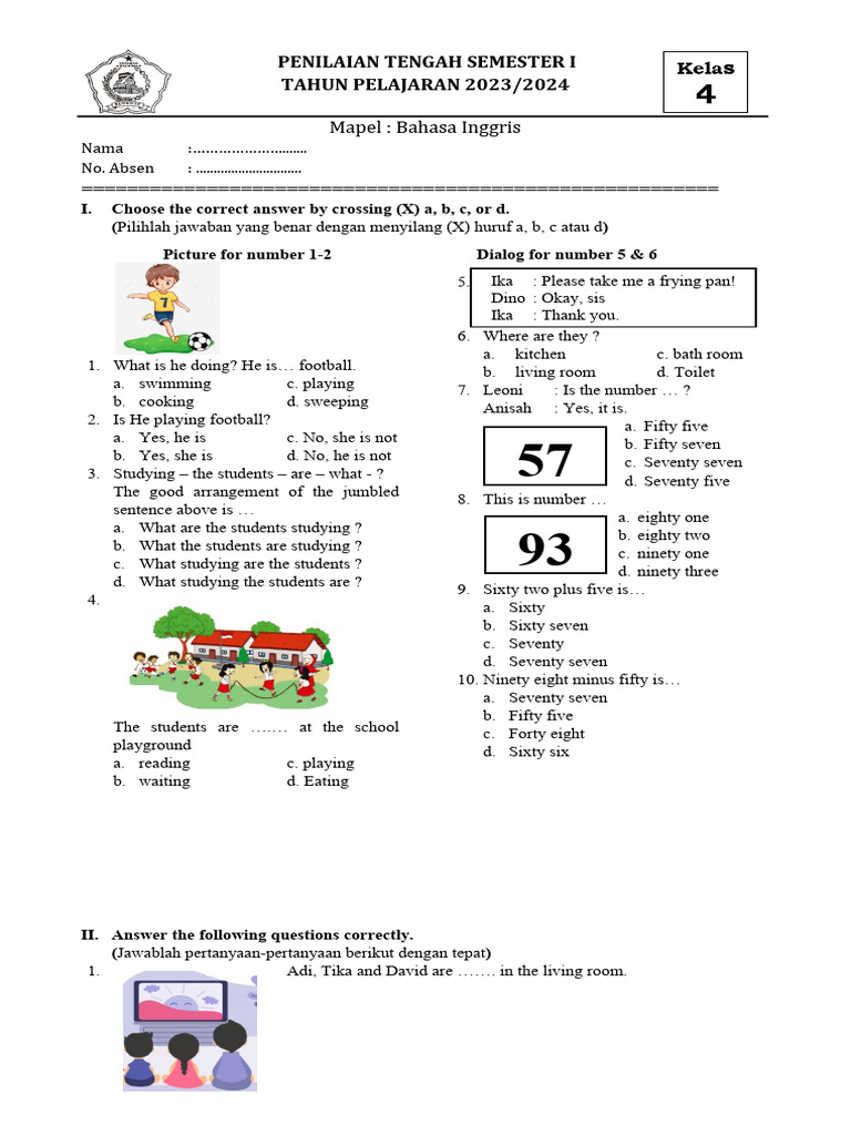 Soal PTS Kelas 4 S1 23-24 BING | PDF | Cooking