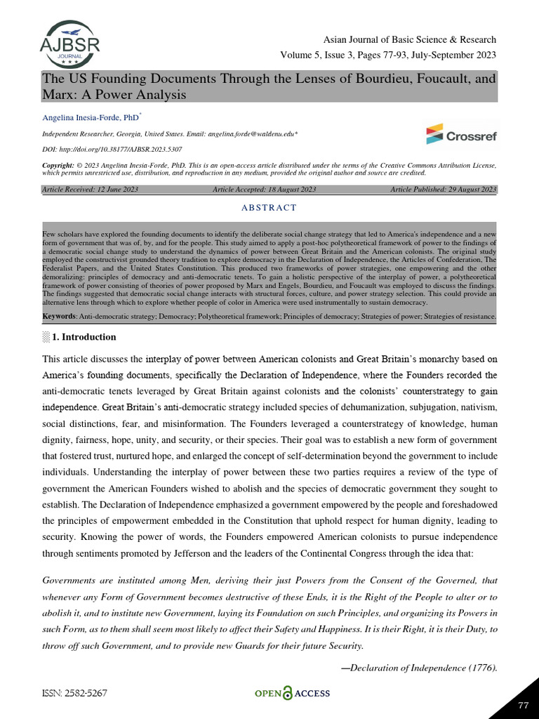 The US Founding Documents Through The Lenses of Bourdieu, Foucault, and ...