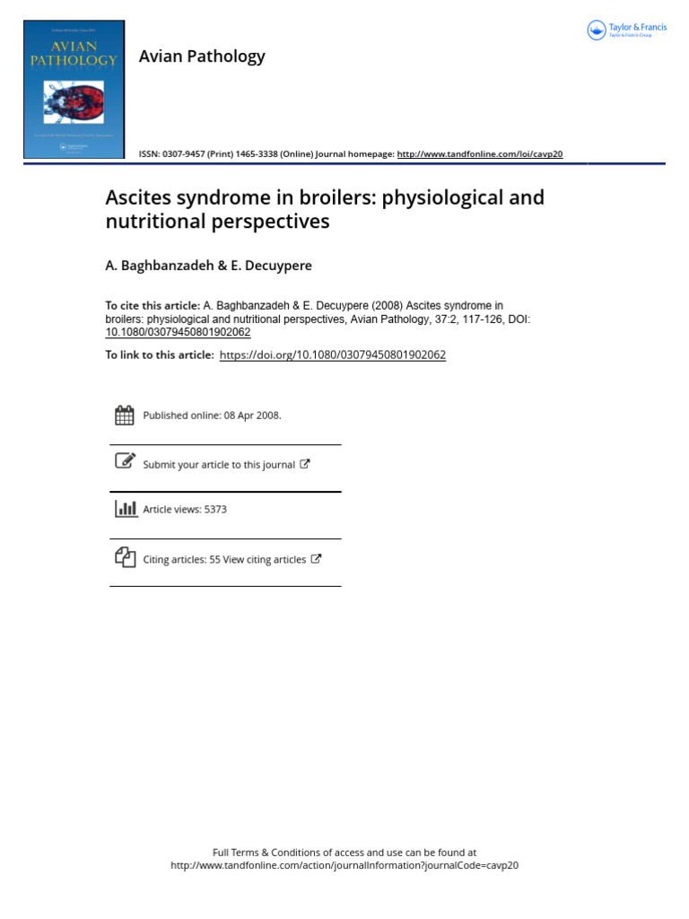 Ascites Syndrome in Broilers Physiological and Nutritional Perspectives ...