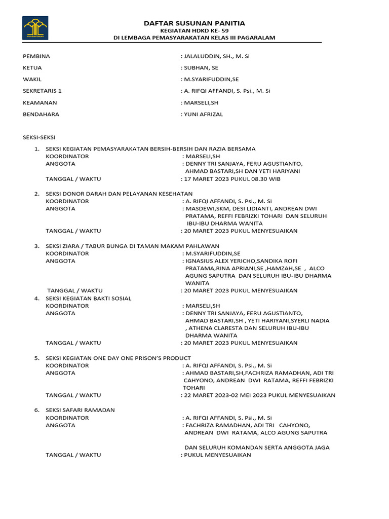 Koordinator Acara HDKD Ke-59 | PDF