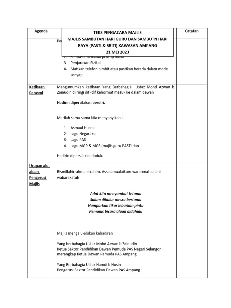 Majlis Sambutan Hari Guru Dan Hari Raya PASTI | PDF Majlis Sambutan Hari Guru Dan Hari Raya PASTI | PDF