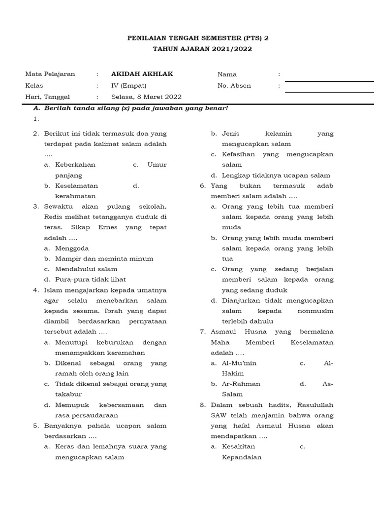 Akidah Akhlak Kelas 4 | PDF