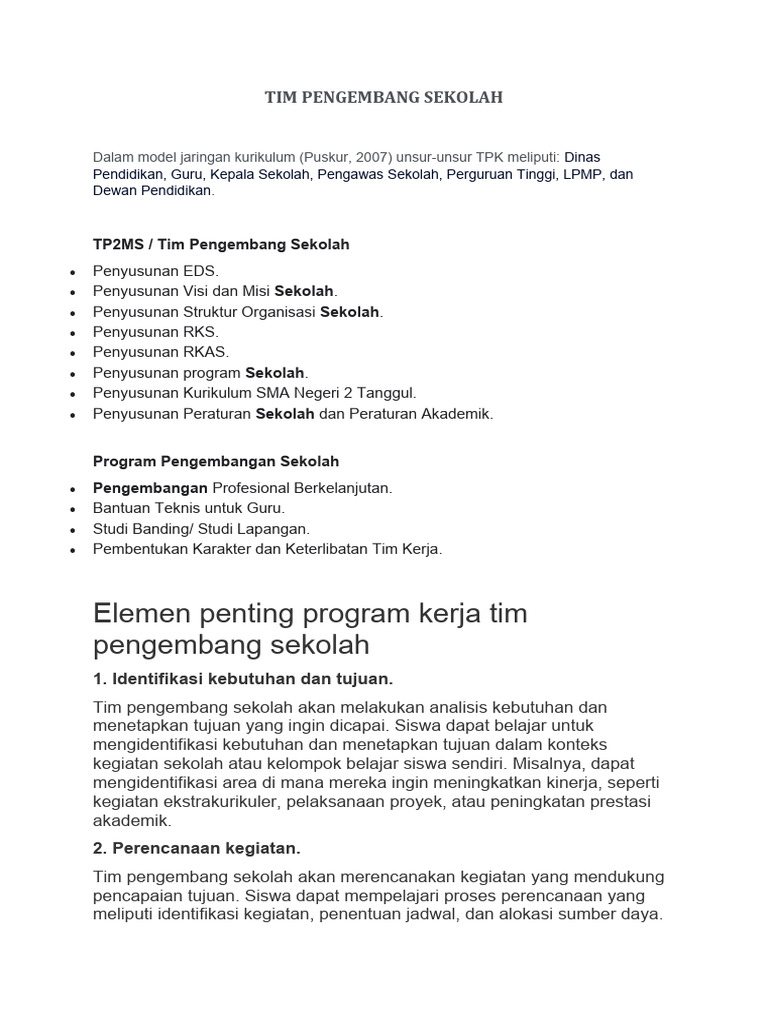 Tugas dan Fungsi Tim Pengembang Sekolah | PDF