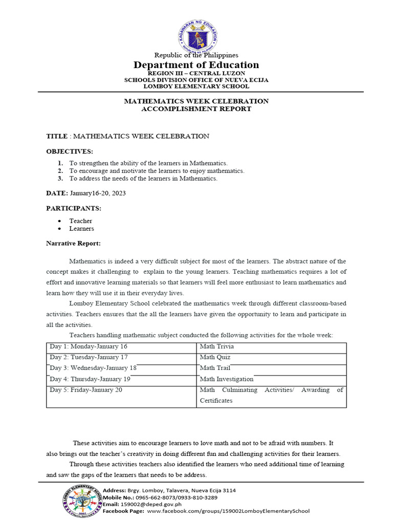 Mathematics Week Celebration | PDF | Mathematics | Learning