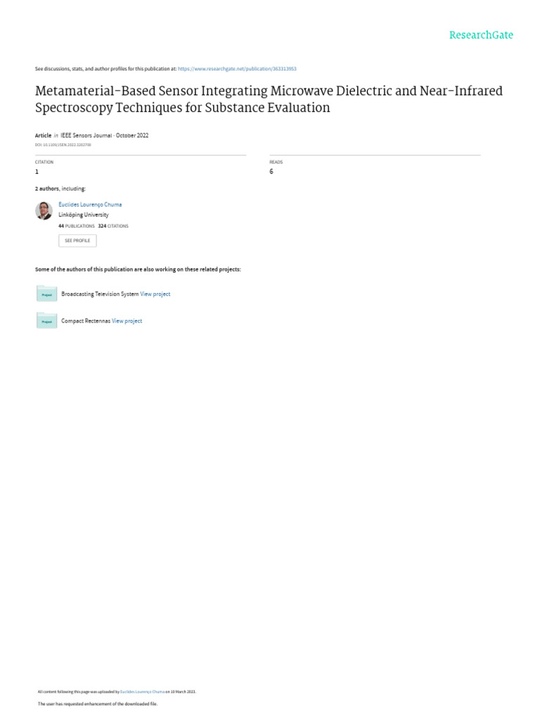 Metamaterial-Based Sensor Integrating Microwave Dielectric and Near-Infrared Spectroscopy ...
