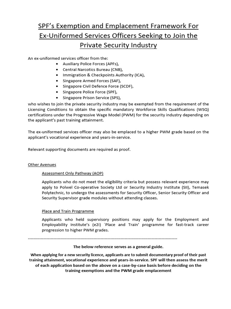 Exemption and Emplacement Framework For ExUniformed Services Officers ...