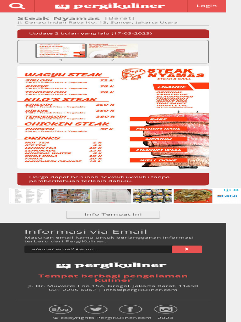 Menu Steak Nyamas Sunter | PDF