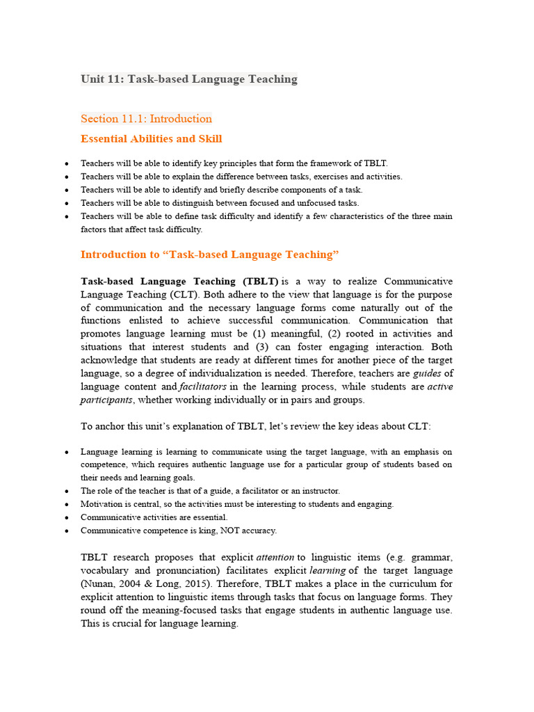 TBLT Guide for Language Teachers | PDF | Learning | Second Language Acquisition