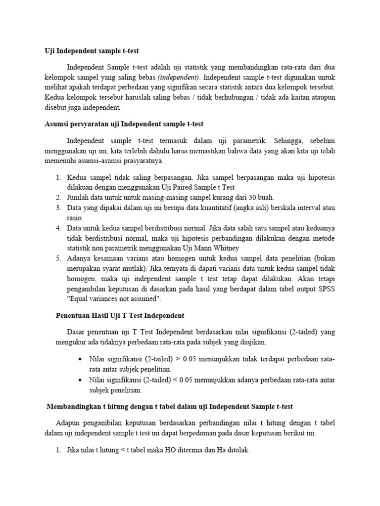 Uji Independent Sample T Test | PDF