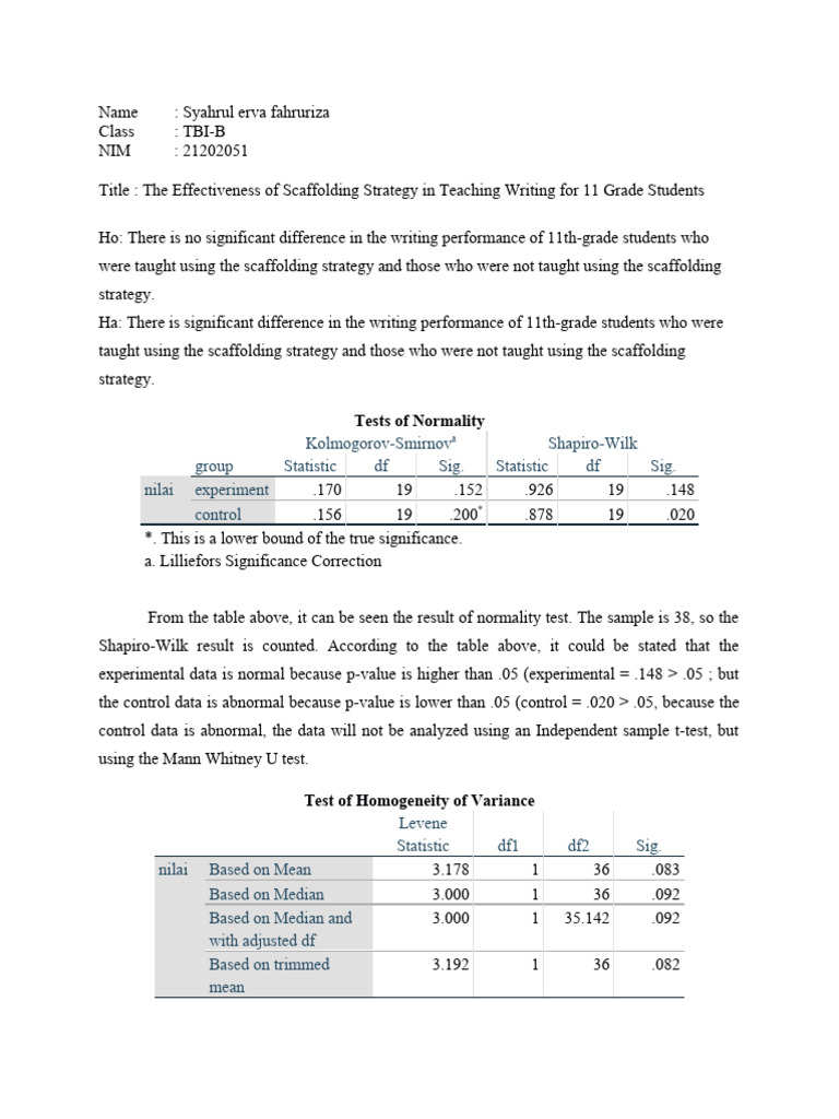 Scaffolding Boosts 11th-Grade Writing | PDF | Mann–Whitney U Test ...