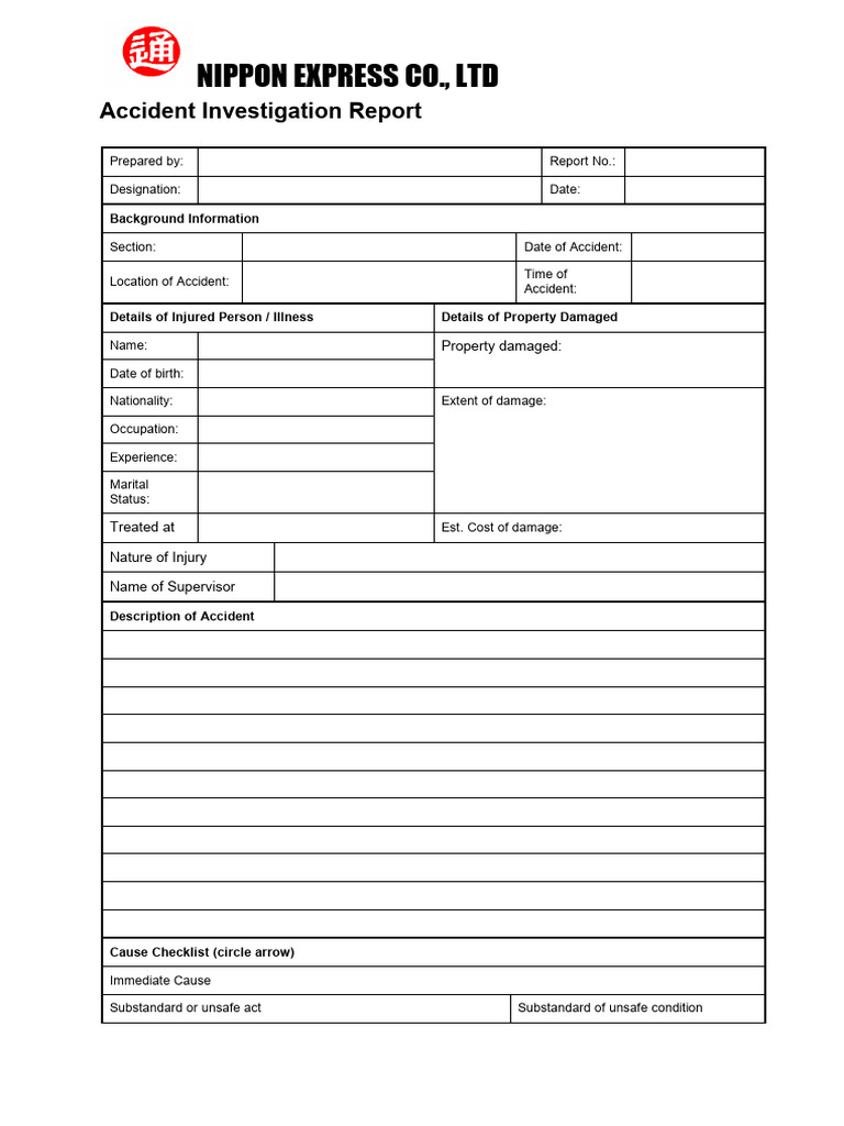 Form Accident Investigation Form | PDF | Injury