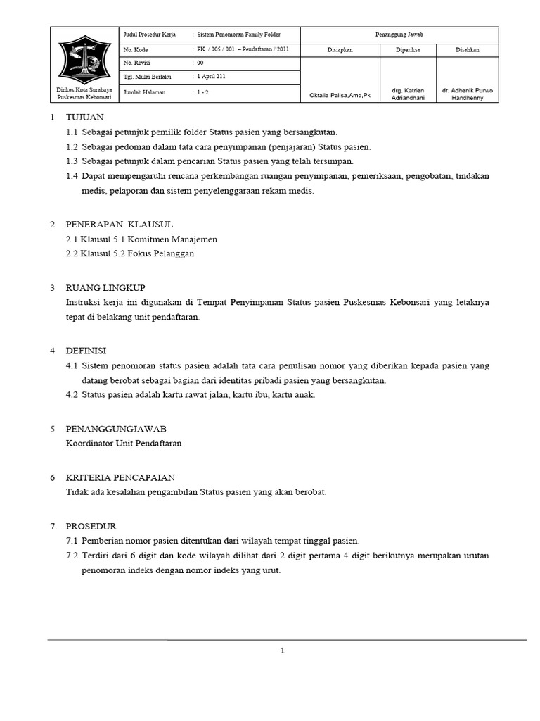 PK 05 Sistem Penomoran Status Pasien | PDF