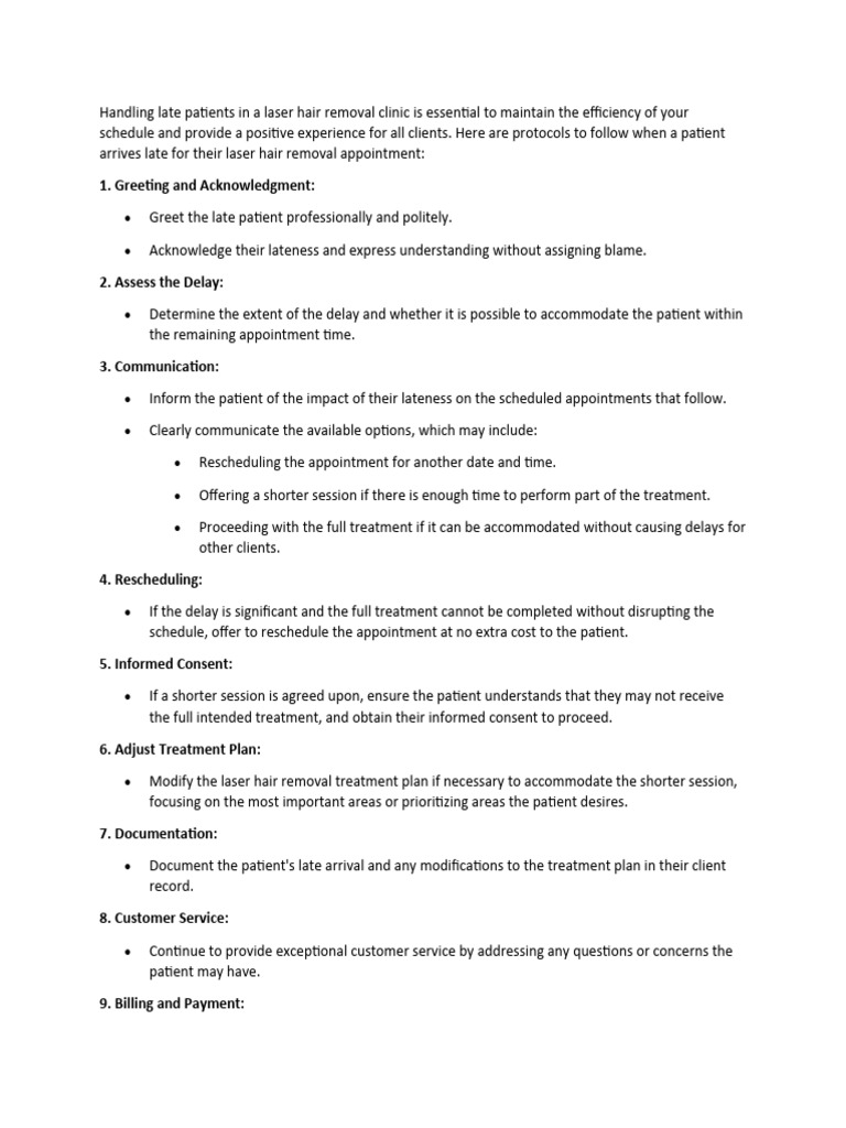 Protocols For Late Patient in Laser Hair Removal | Download Free PDF | Patient | Informed Consent