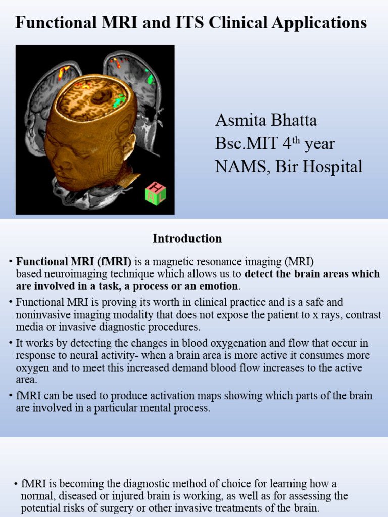 Functional MRI and ITS Clinical Applications | PDF | Functional ...