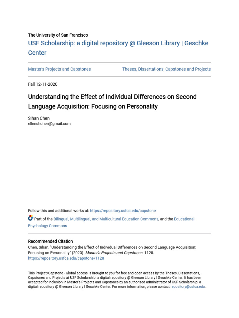 Understanding The Effect of Individual Differences On Second Lang | PDF | Second Language ...