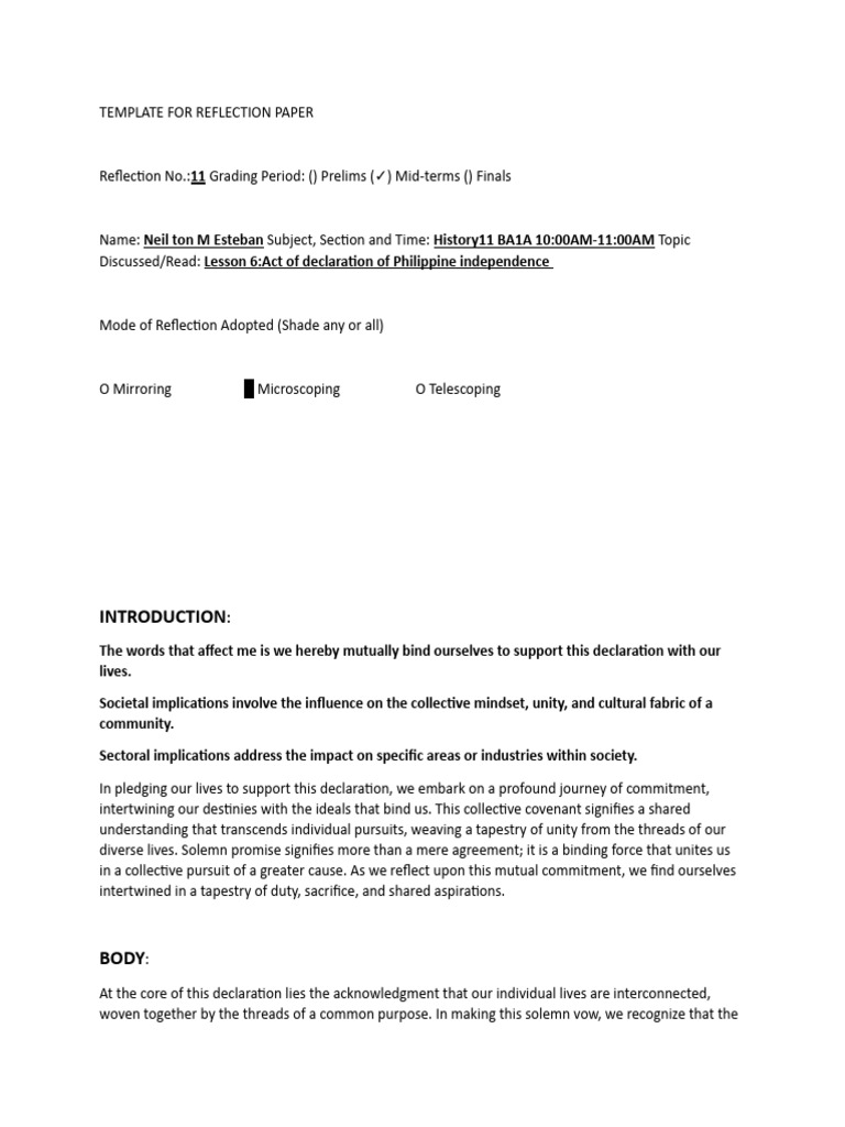 HIST11 - BA1A - ESTEBAN - Neil Ton - Reflection11 | PDF