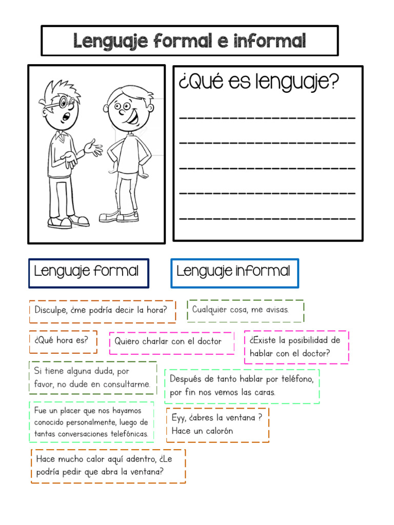 Fichas De Trabajo De Lenguaje Formal E Informal Guía Santillana.