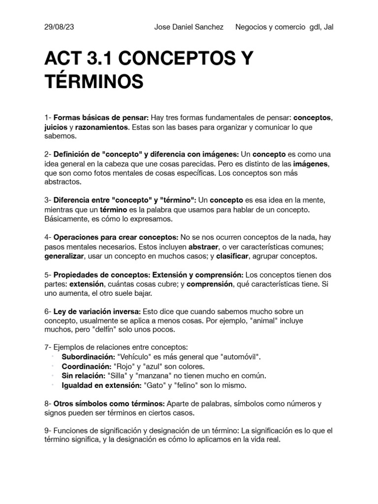 Act 3.1 Conceptos y Términos PDF | PDF | Concepto | Pensamiento
