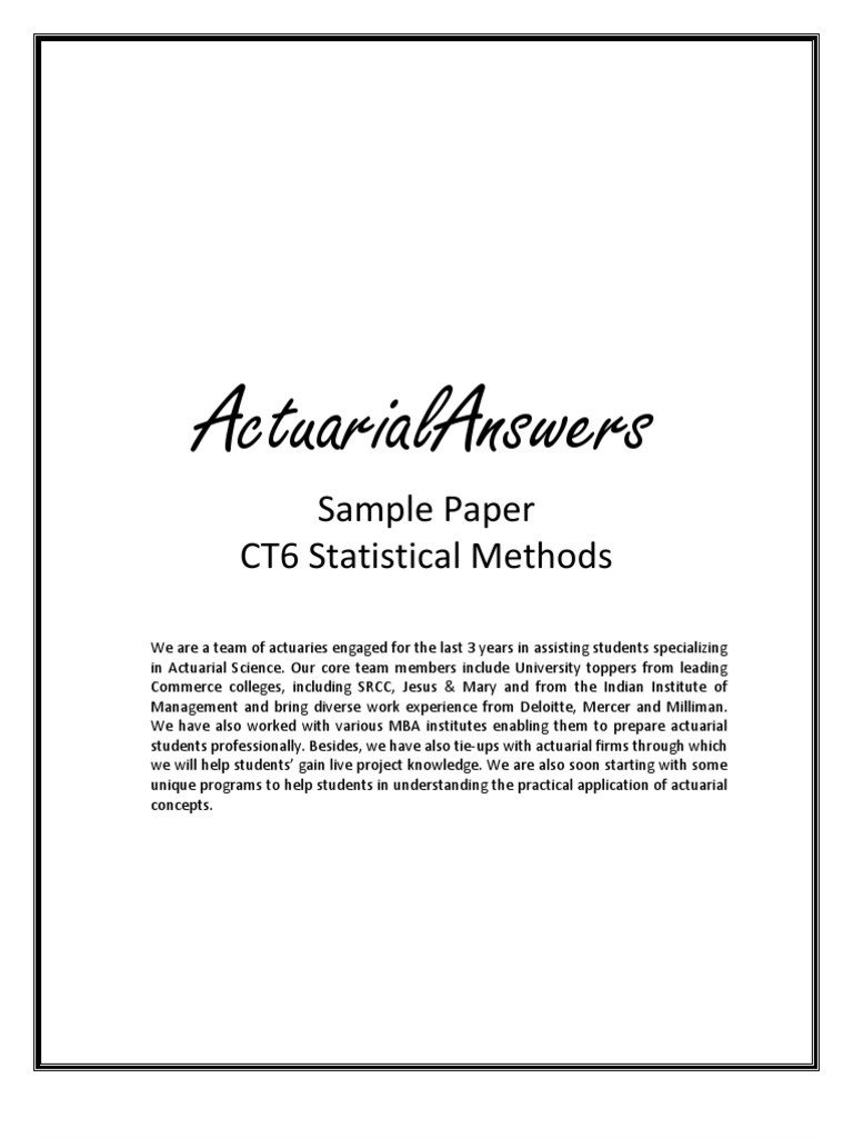Actuarial CT6 Statistical Methods Sample Paper 2011 | PDF | Probability ...