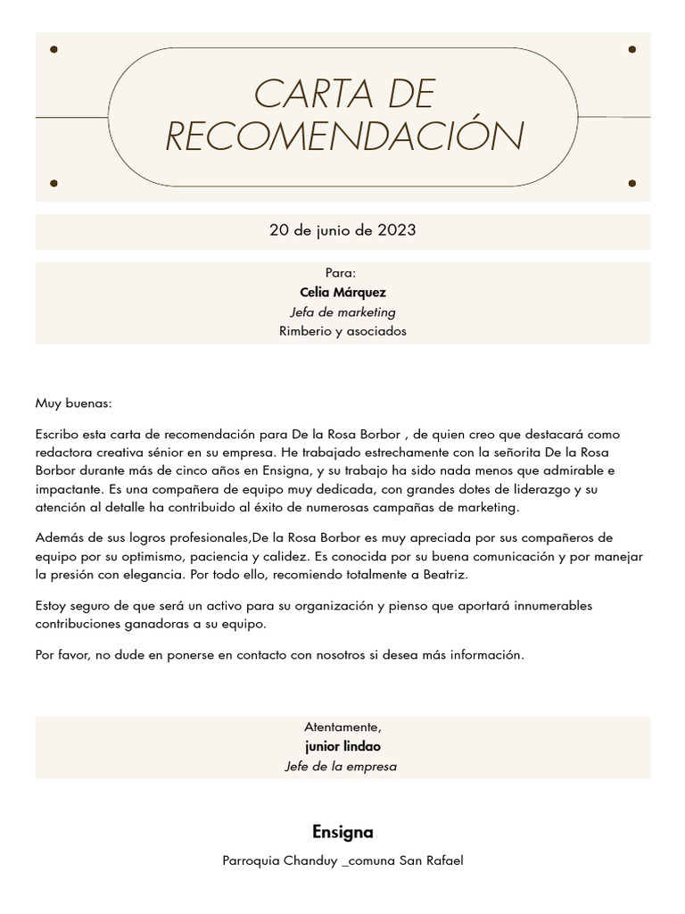 Carta de Recomendación Profesional Elegante Sencilla Tipográfica Beige ...