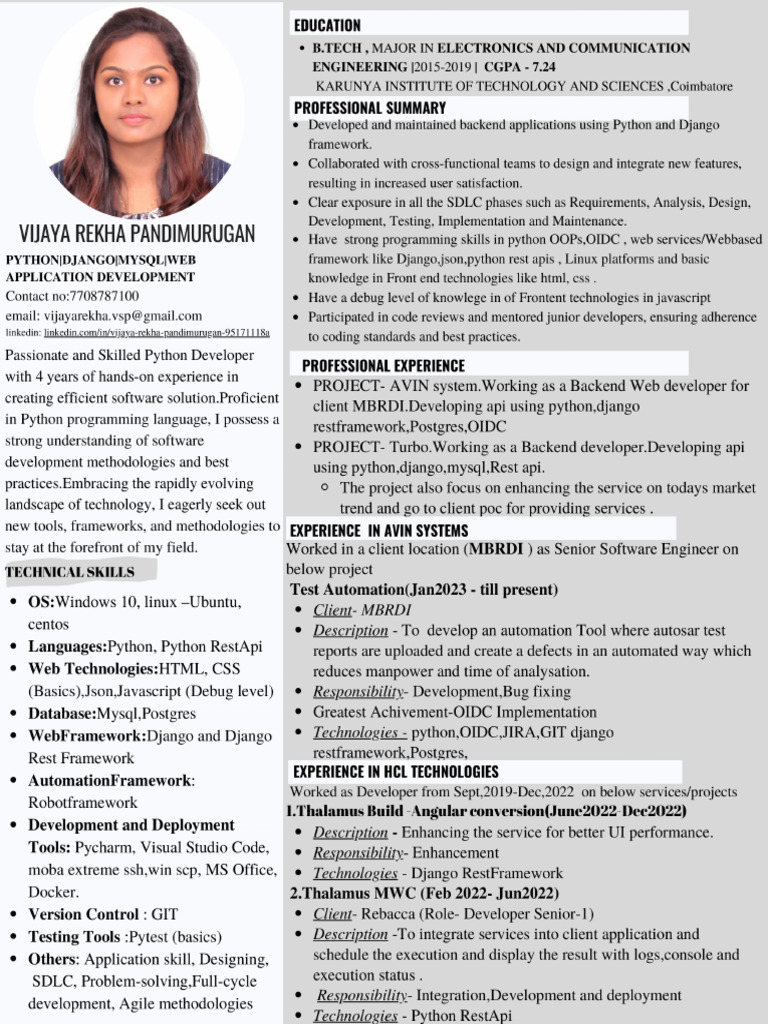 Vijaya Rekha Pandimurugan - Resum PDF | PDF