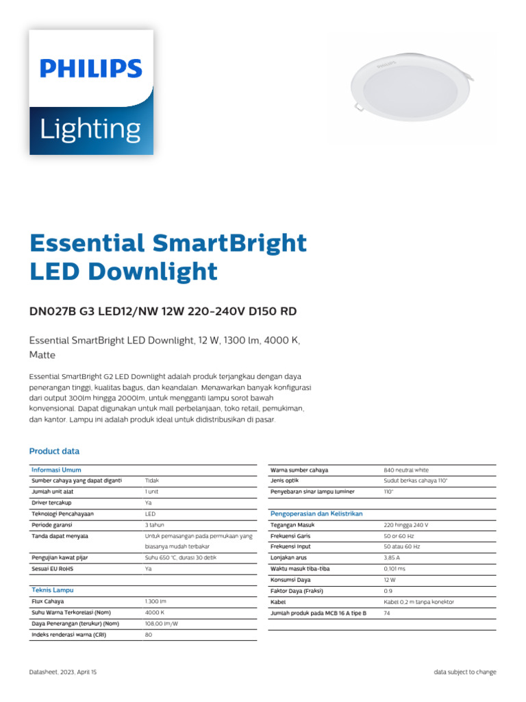 Philips DN027B G3 LED Downlight 12W | PDF