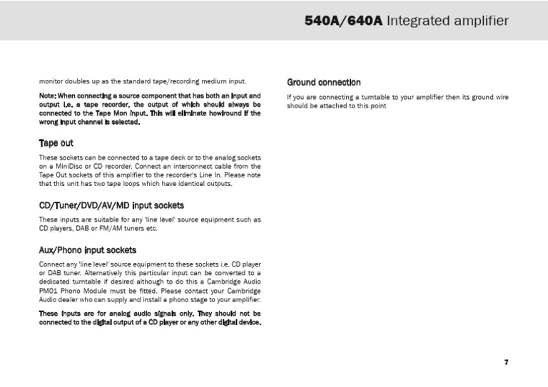 540A/640A Integrated Amplifier: Ground Connection | PDF
