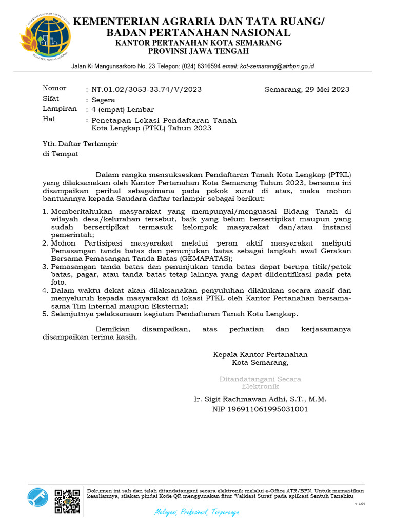Penetapan Lokasi PTKL Semarang 2023 | PDF | Sains & Matematika