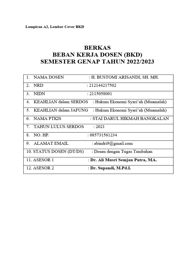 Lampiran A 2 Lembar Cover BKD | PDF